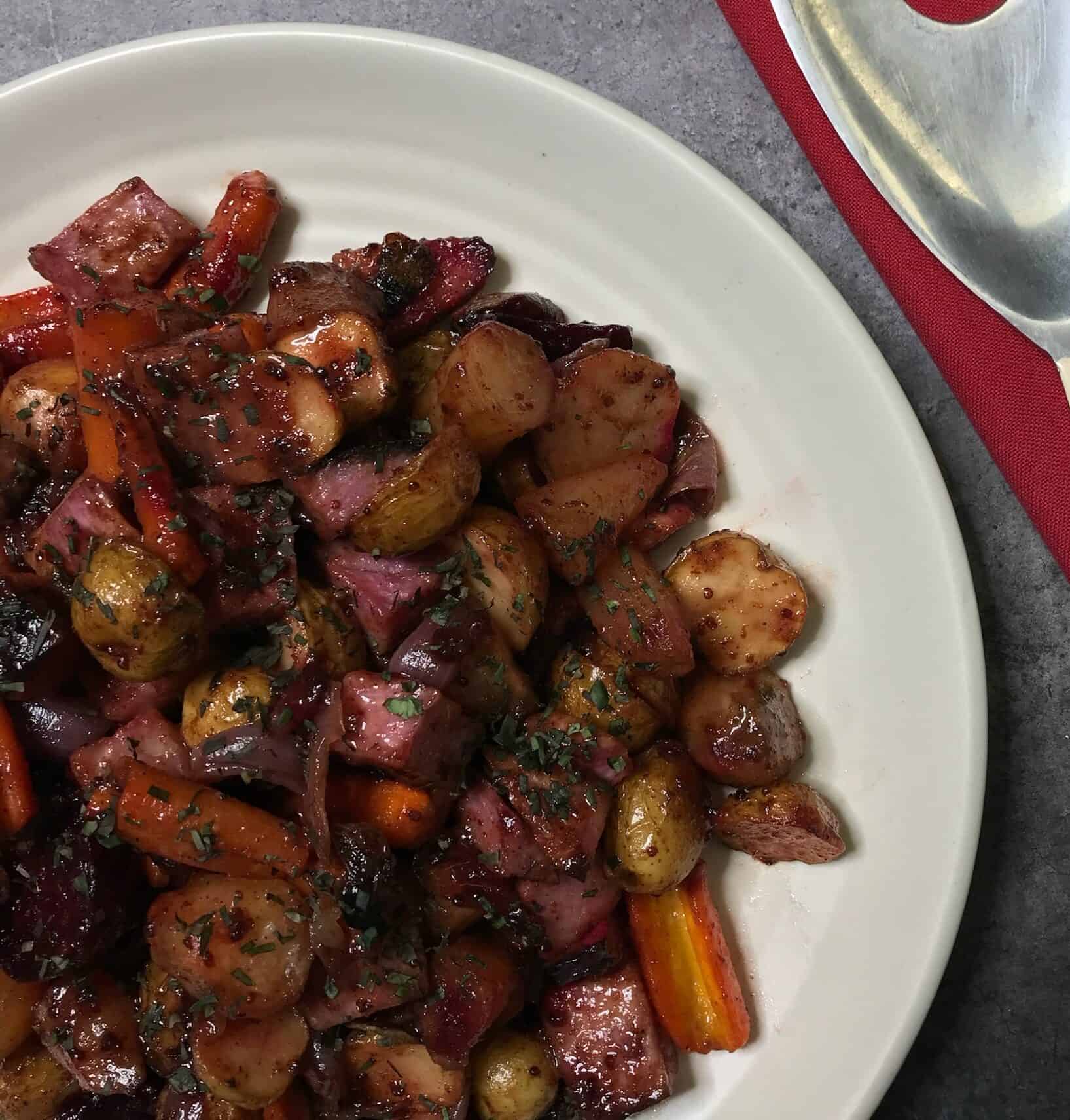 Roasted Root Vegetables with Honey Mustard Dressing - Madhavi Shilpi